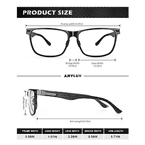 ANYLUV Blue Light Blocking Glasses for Men Premium Carbon Fiber Temples Mens Computer Gaming Glasses Rectangle Style UV400
