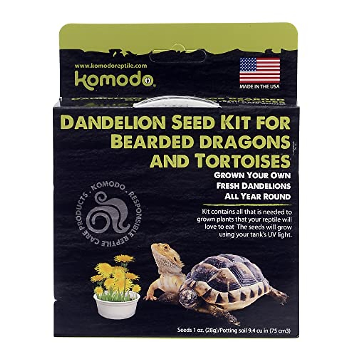 Komodo Grow Your Own Dandelion Kit | Grows Year Round | Tasty Snacks for Bearded Dragons and Tortoises| Everything Needed to Grow Fresh Dandalions