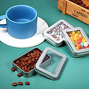 TecUnite Metal Tin Box Metal Tins With Lids Clear Top Tins Box Empty Storage Tins Case Rectangle Containers Can with Large Clear Window for Candles, Candies, Gifts, Balms and Treasures, Silver(48 Pieces)