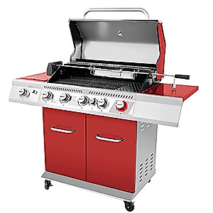 Royal Gourmet GA5403R Premier 5 BBQ Propane Gas Grill with Rotisserie Kit, Sear, Rear Side Burner, Patio Picnic Backyard Cabinet Style Outdoor Party Cooking, Red