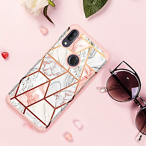 Fingic ALCATEL 3V 2019 Case/ 5032W Case, Rose Gold Marble Design Shiny Glitter Bumper Hybrid Hard PC Soft Rubber Silicone Cover Anti-Scratch Shockproof Protective Case for Alcatel 3V 2019/ 5034W 6.7"