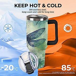 FZQVSGW Modern Dragonfly 40 Oz Tumbler with Handle And Straw Stainless Steel Vacuum Insulated Tumblers Reusable Keep Drinks Cold Coffee Cup Holder Friendly Gifts for Women Men Car Gym Travel
