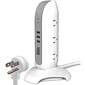 One Power by Promounts Desktop Power Strip Tower Surge Protector, 5 Outlets 3 3.1A USB Chargers, 900 Joules, LED Indicator, 6 ft Cable, Space-Save Flat Plug for Smartphone, Tablet, Laptop, Power Bank
