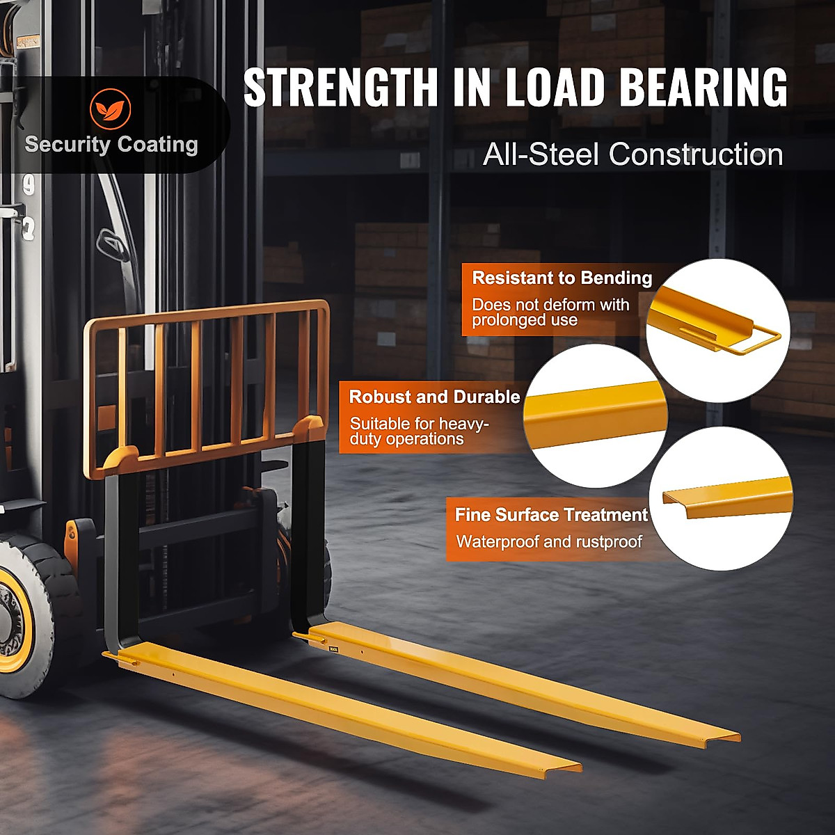 BestEquip Pallet Fork Extension 72 Inch Length 4.5 Inch Width, Heavy Duty Alloy Steel Fork Extensions for forklifts, 1 Pair Forklift Extension, Yellow