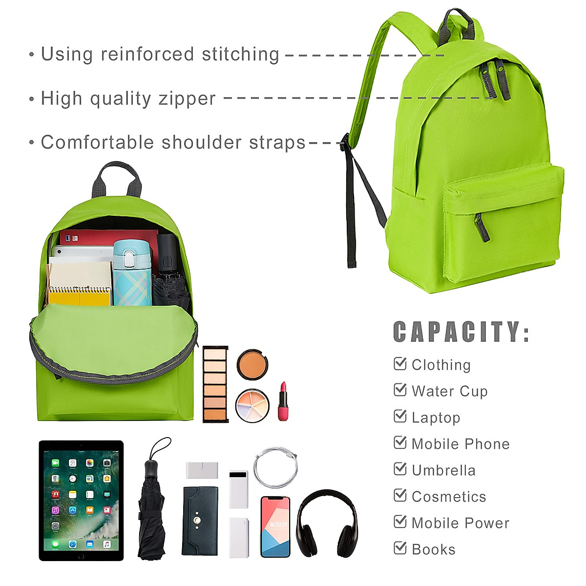 KDWAVE Preschool Backpack,15 inch Toddler Backpacks for School Boys Girls, Cute Lightweight Children Bookbag with Adjustable Padded Straps, Lime Green