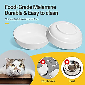 MSBC Raised Cat Bowl with Bamboo Stand, Elevated Pet Feeder with 2 Melamine Bowls, Tilted Food and Water Cat Feeding Dish, Protect Pet's Spine, Whisker Stress Free Anti Vomiting, White
