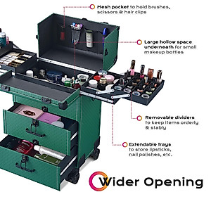 BYOOTIQUE Rolling Makeup Train Case Lockable Portable Cosmetic Organizer Trolley 2 Drawer Beauty Salon