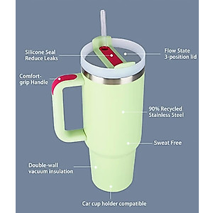 New 40 OZ Quencher H2.0 FlowState Stainless Steel Vacuum Insulated Reusable Tumbler with Straw and Lid for iced/hot Coffee or Tea, Water, Smoothie