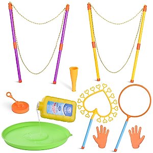 FUN LITTLE TOYS 10Packs Giant Bubble Wands Set with 17oz Bubble Solution, Catchable Big Bubble Wands with Tray Bulk for Kids Adults, Funny Bubble Maker for Summer Outdoor Activity, Easter Party Favors
