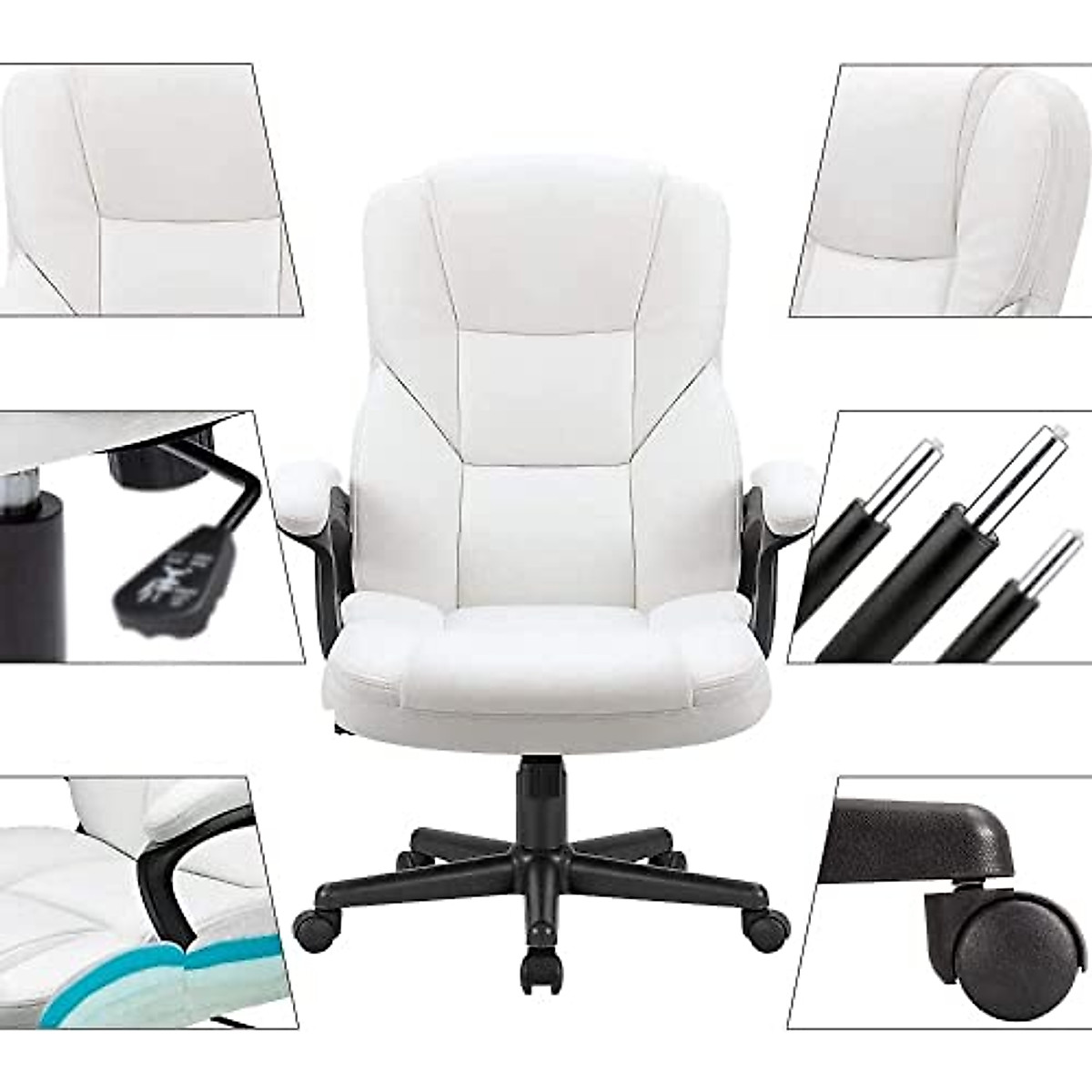 LETREM Office Chair Ergonomic for Lumbar Support Task Swivel,Ergonomic Executive Chair with Arms and Wheels Dining Room Computer Chair Learning Desk Chair Meeting Chair A/White/One Side