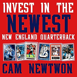 Cam Newton Football Card Bundle, Set of 6 Assorted New England Patriots Carolina Panthers Auburn Tigers Mint Football Cards Gift Set of MVP Quarterback Cam Newton, Protected by Sleeve and Toploader