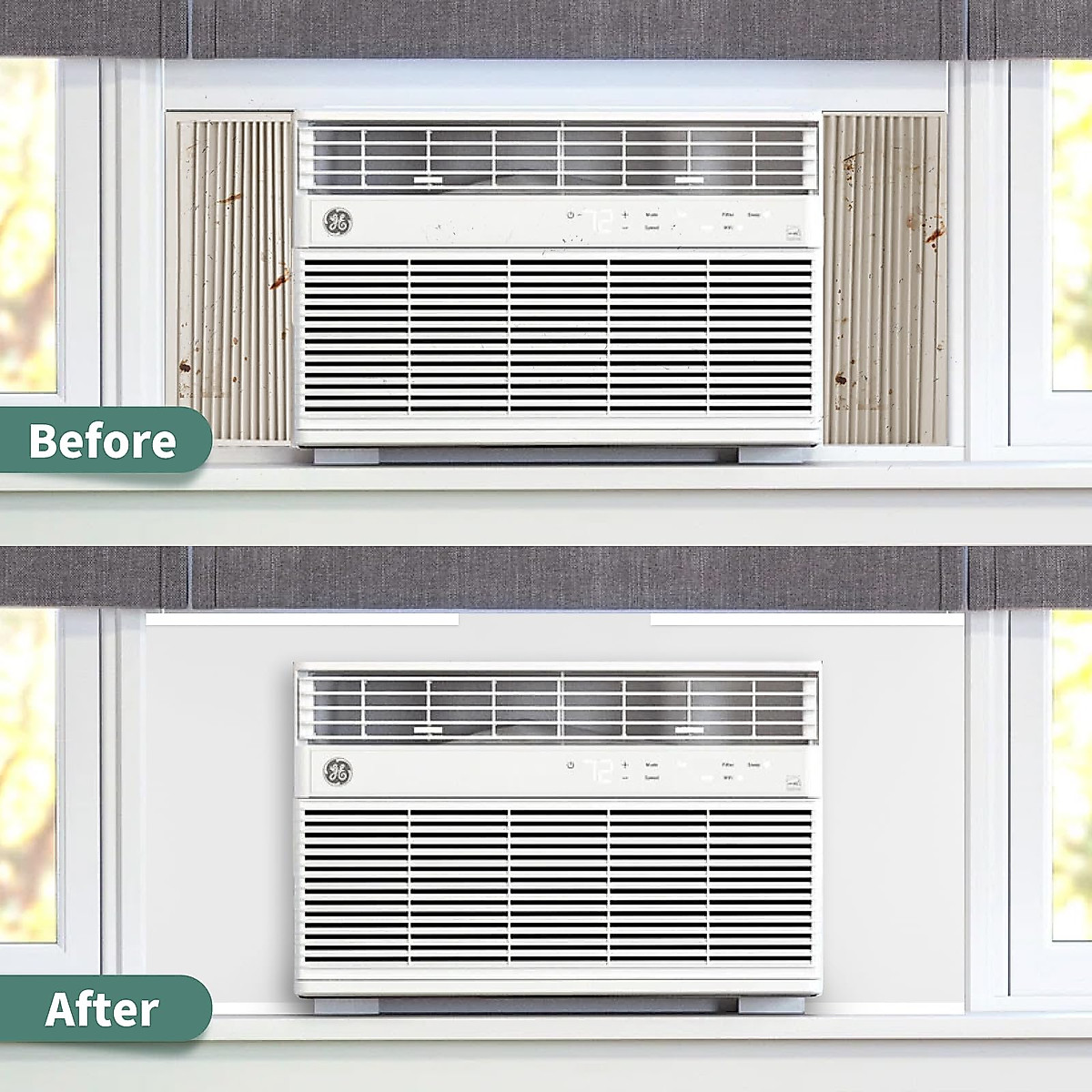 Window Air Conditioner, Side Insulated Foam Panel, Summer/Winter Heat and Draft Insulation 03EVA002WHITE, One Piece Full Surround Insulation Panels with 4 Pressure Strips,Window Seal (White)