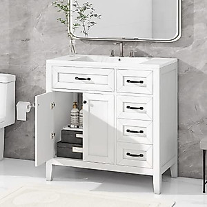 SZLIZCCC 36" Bathroom Vanity with Sink Combo, Bathroom Cabinet with Drawers, Solid Frame and MDF Board