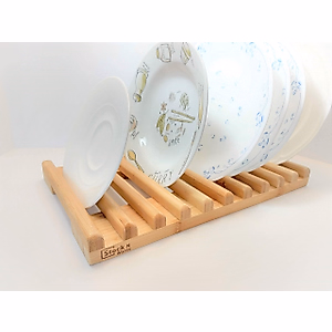 Stock N Wares Bamboo Dish Rack, Regular(0.8" Holder Width 10 Slots), Stylish Low Profile Plate Stand, Dish Drying Rack, Cabinet Plate Stand, 15.56" Lx10 Wx1.38 H (39.53cmx25.40cmx3.49cm)