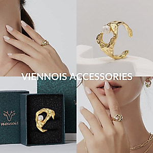 VIENNOIS Women Pearl Engagement Ring, 925 Sterling Silver Adjustable with 4mm White Freshwater Cultured Pearl Ring for Women Girls Gifts (gold)