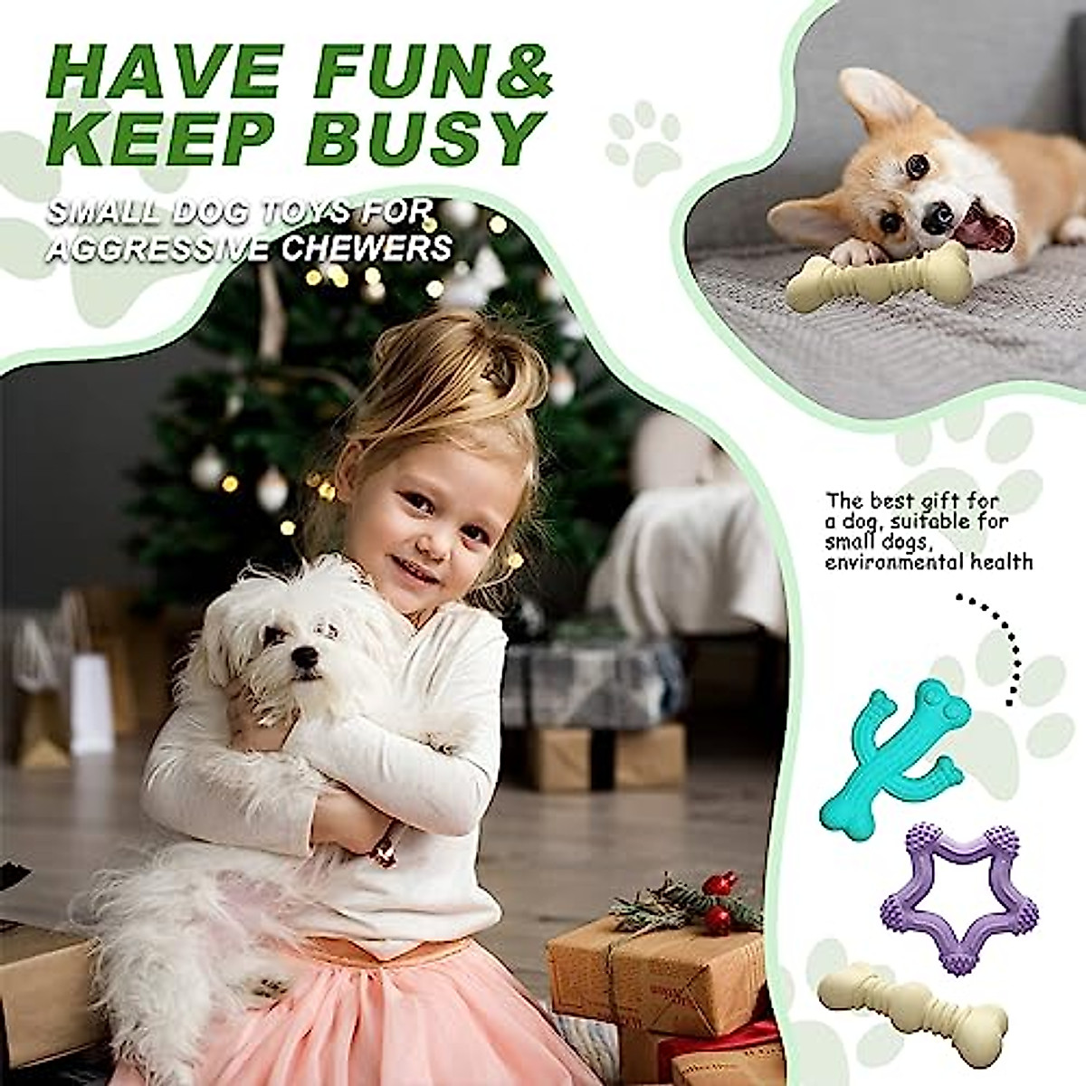 Medlladle 3 pcs Puppy Chew Toys for Teething, Indestructible Tough Durable Dog Toys for Small Breed, Pet Toy with Natural Rubber Bamboo Fiber