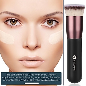 KINGMAS Flat Top Foundation Brush, Premium Kabuki Makeup Brush for Liquid, Blending, Cream, Powder,Blush Buffing Stippling Face Makeup Tools (Black, A (Flat Top))