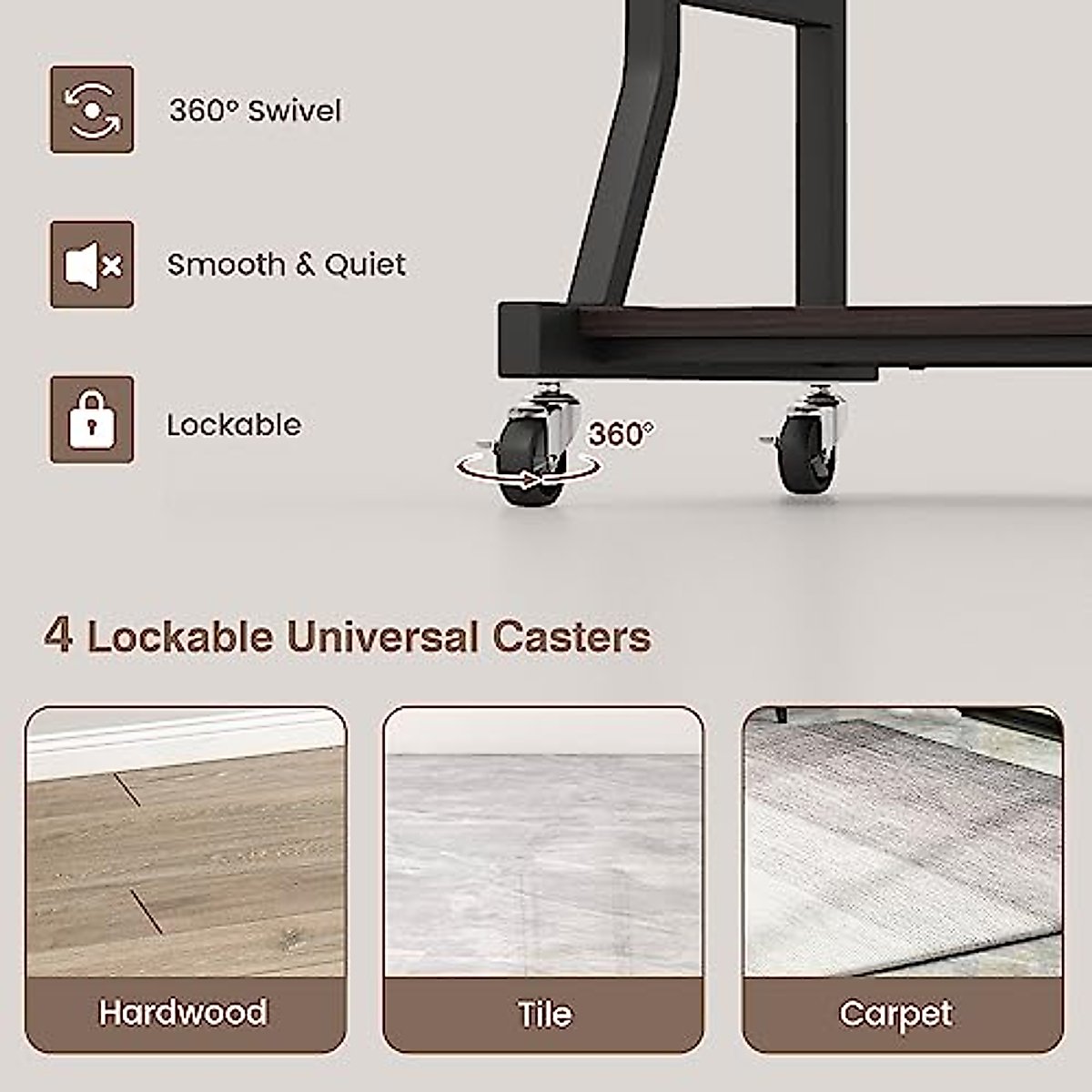 Tangkula Mobile Computer Desk with Keyboard Tray, Portable Small Rolling Desk with Mouse Tray & Bottom Storage Shelf, Rolling Laptop PC Desk Cart with Lockable Wheels for Small Space (Brown)
