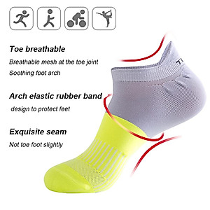 Nigeiyeme Athletic Running Socks Men Sports Socks Thin Breathable Quick Dry Marathon Fitness Basketball Cycling Short Ankle Socks (Gray/yellow/Red/Black/White-5Pairs,One-size)