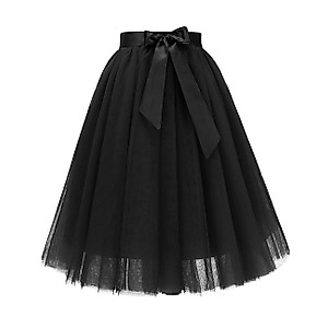 Black Tulle Skirt for Women 6 Layers Elastic Waistband Prom Party Dress Black S