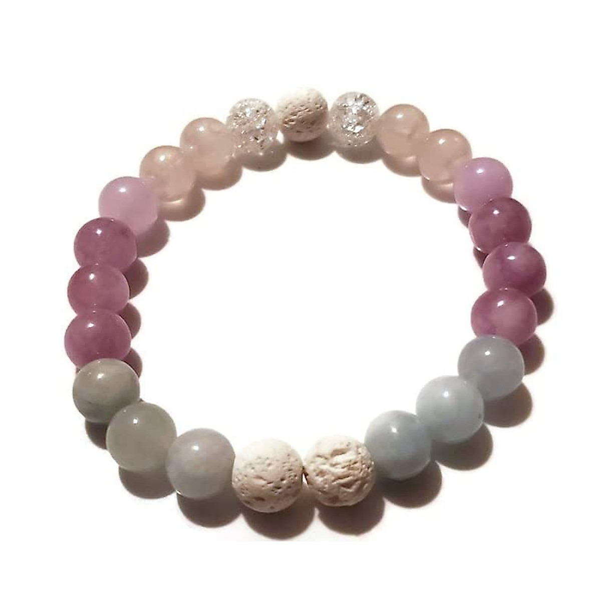 LKBEADS Natural Aquamarine Rose Quartz Purple Angelite 8mm rondelle smooth 7inch Semi-Precious Gemstones Beaded Bracelets for Men Women Healing Crystal Stretch Beaded Bracelet Unisex