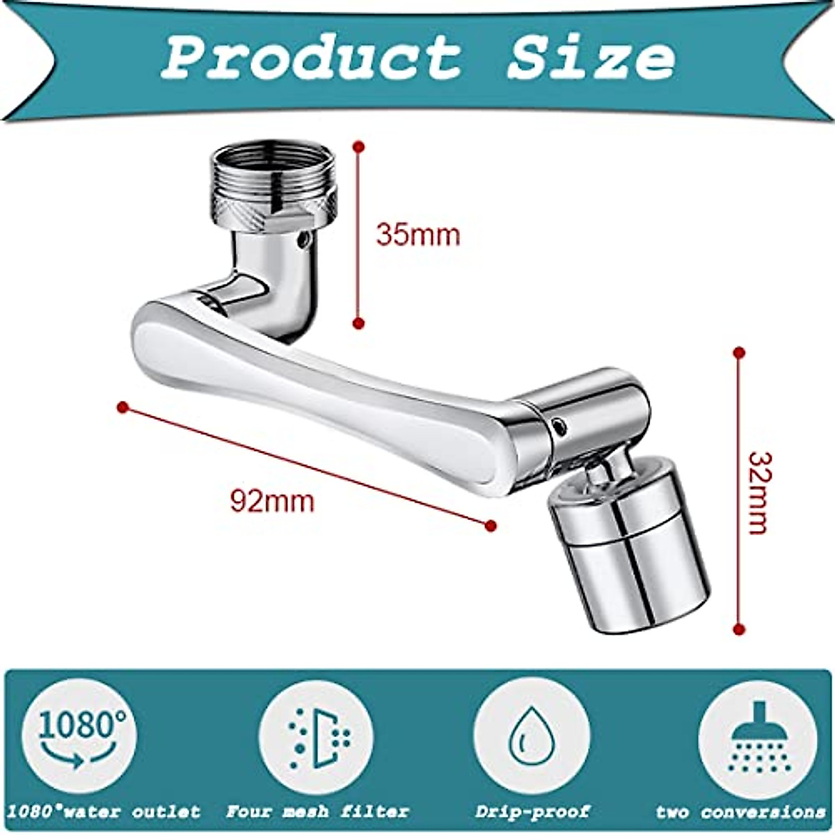 umogy Faucet Extender, Large Angle Rotating Splash Faucet Aerator, Universal 1080 Swivel Robotic Arm Swivel Extension Faucet Aerator, Faucet Extender for Sink with 2 Water Outlet Modes (2pcs)