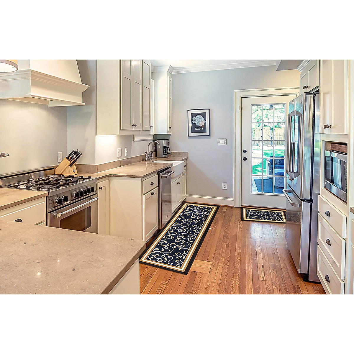 Gloria Non Slip Rubber Back Kitchen Rug Kitchen Runner Kitchen Mat Carpet for Kitchen Anti Slip Stair Treads (Navy Blue, Kitchen Set (20"x59" and 20"x30"))