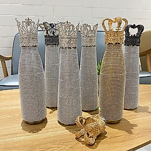 HLONGG Diamond Water Bottle Stainless Steel Bling Vacuum Flask Sparkling Glitter Thermos Bottles for Women Refillable High-End Insulated Bottle,Silver