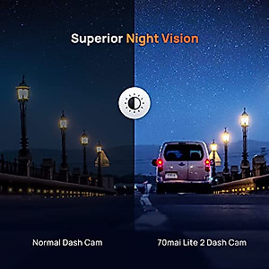 70mai Dash Cam Lite 2, 1080P Full HD Smart Dash Camera for Cars with Superior Night Vision, WDR, Parking Mode, Time-Lapse Mode, Optional GPS, Loop Recording, iOS/Android App Control