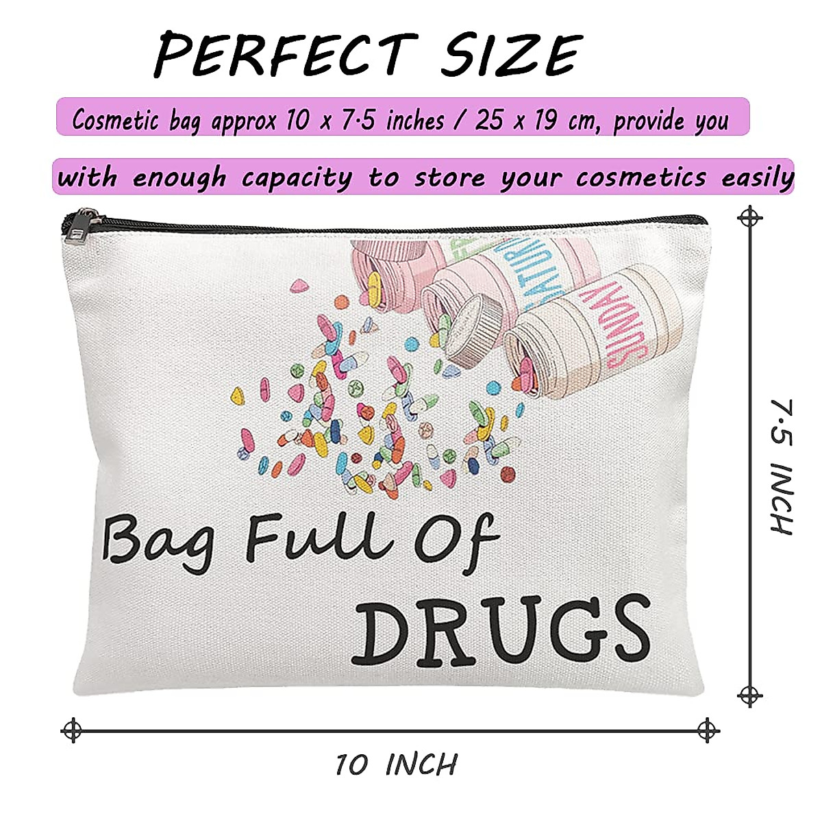 Hookoome Nurse Practitioner Gifts for Women - Bag Full Of Drugs- Funny Medicine Cosmetic Pill Bag Storage Multifunction Pouch for Her Mom Patient Birthday Gifts