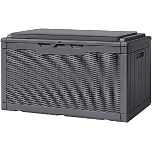Greesum 100 Gallon Resin Deck Box Large Outdoor Storage with Cushions for Patio Furniture, Garden Tools, Pool Supplies, Weatherproof and UV Resistant, Lockable, Gray