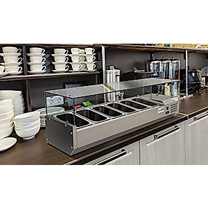 KoolMore SDC-6P-SG Condiment Prep Rail Station with Sneeze Guard, 59 Inch, Silver