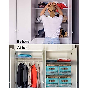 Abstract Storage Basket Turquoise Painting Large Foldable Storage Bins with Handles Modern Art Teal Gray Waterproof Fabric Laundry Baskets for Organizing Shelves Closet Toy Gifts Bedroom Home Decor