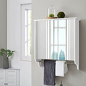 SMOOL Bathroom Medicine Cabinet with 2 Mirror Doors and Tower Rack, Wall Mounted Bathroom Cabinet Over The Toilet Storage, White