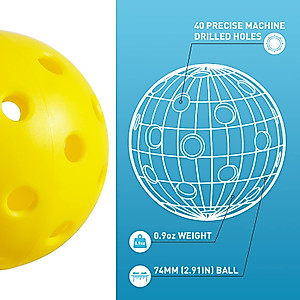 Pickleball Balls Indoor and Outdoor, 40 Holes Yellow Pickleball Balls for Outdoor Sport & 26 Holes Green Pickle Ball for Indoor, Highly Durable and Consistent Bounce