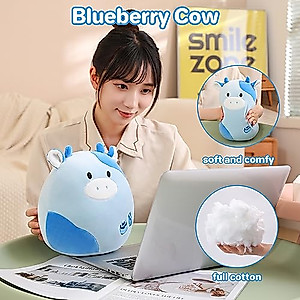 SQEQE Cow Plush Toy Cute Blueberry Cow Stuffed Animals Soft Pillow Plushies Kawaii Cow Plushie Food Plush Gift for Girls Kids Decor(Blue 10 inch)