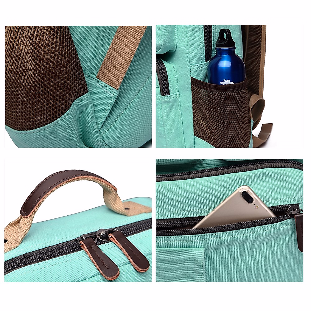 CAMTOP School Backpack Vintage Canvas Laptop Backpacks Men Women Rucksack Bookbags Travel (Mint Green)