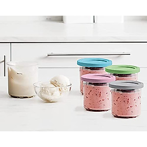 Pints 4 Pack, Compatible with NC299AMZ & NC300s Series Creami Ice Cream Makers, BPA-Free & Dishwasher Safe, Color Lids, 1, Clear/Grey/Lime/Pink/Acqua