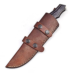 Handmade Damascus Steel Hunting Skinning Knife with Leather Sheath | 10.5'' Hand Forged Full Tang Fixed Blade Damascus Bowie Knives For Men and Women | EDC Razor Sharp Blade Bushcraft Camping Survival Knifes with Belt loop for Vertical and Horizontal Carr