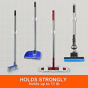 Zecval 4- Pack Mop and Broom Holder Wall Mount, Broom Gripper Holds Self Adhesive No Drilling, Broom and Dustpan Hanger for For Home Garden Garage And Storage, 4 Packs