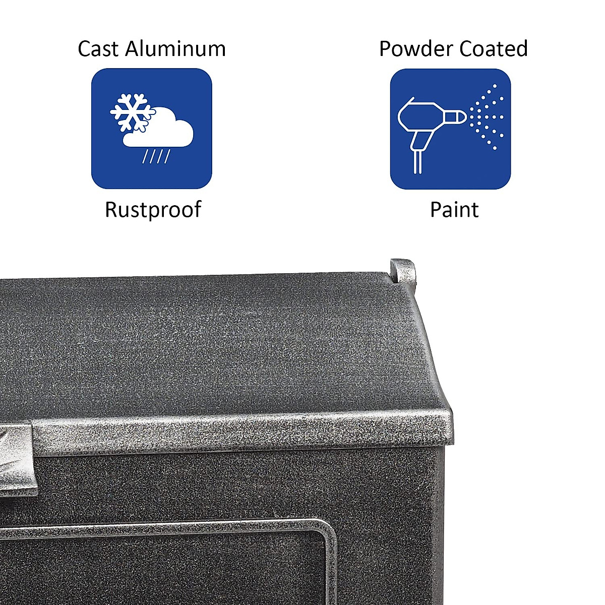 Cast Aluminum Metal Mailbox with Newspaper Hooks, Easy to Install Wall Mount, Heavy Duty, Rustproof Coated Paint, Horizontal Mail Box for House Porch - 16” x 4.25” x 8.25” (Swedish Silver)