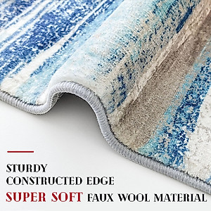 Lansny Modern Abstract Entryway Rug Indoor 2x3 Washable Rug Non-Slip Soft Small Area Rug Blue Kitchen Mats Thin Print Faux Wool Floor Carpet Throw Rugs for Entrance Bedroom Office Home Decor