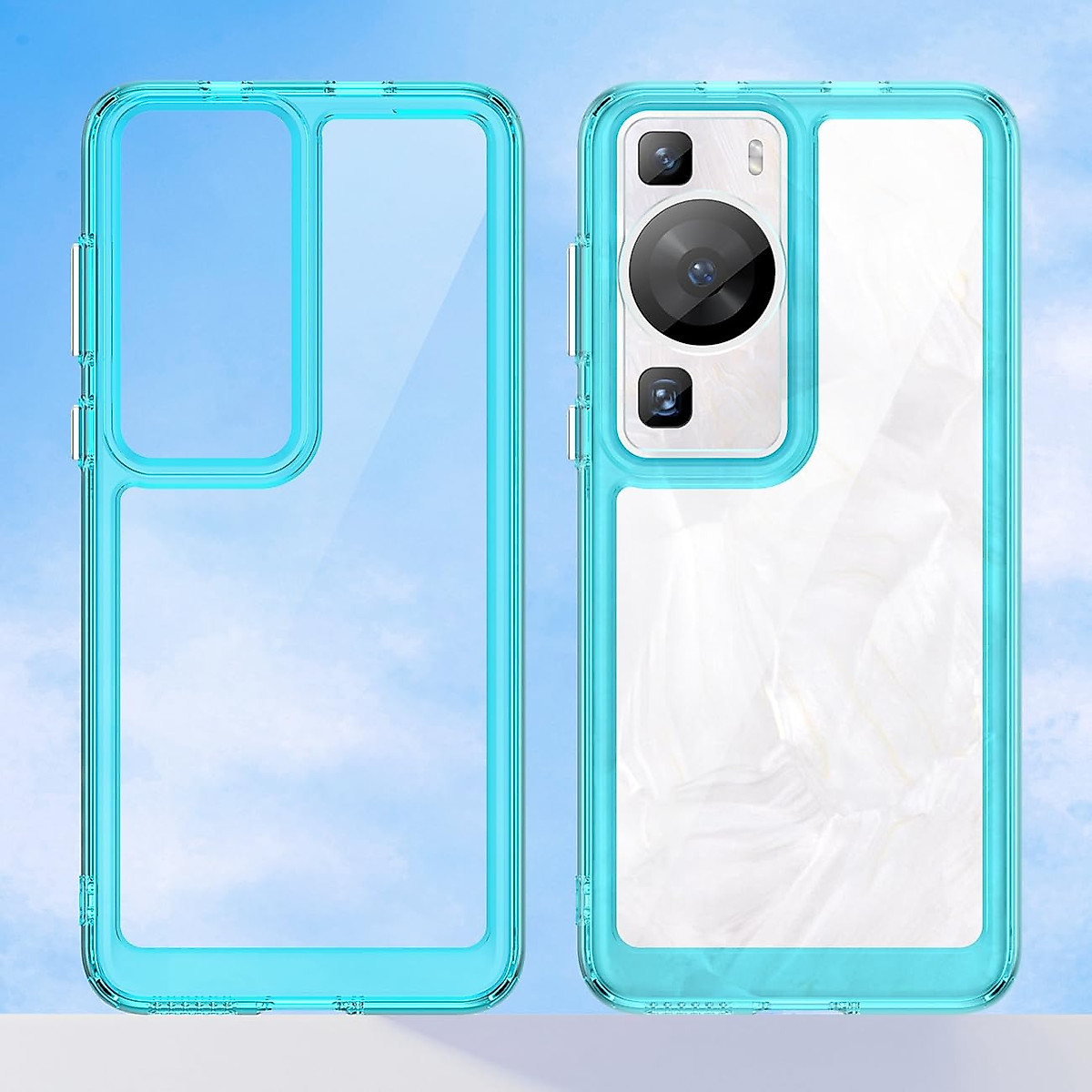 DFTCVBN Phone Case for Huawei P60 Case, P60 Pro MNA-LX9 LNA-LX9 Case with HD Screen Protector, Soft Bumper with Clear Crystal PC Hard Back Shockproof Cover Cases for Huawei P60 Pro Clear Blue