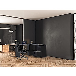 SHW L-Shaped Home Office Wood Corner Desk with 3 Drawers