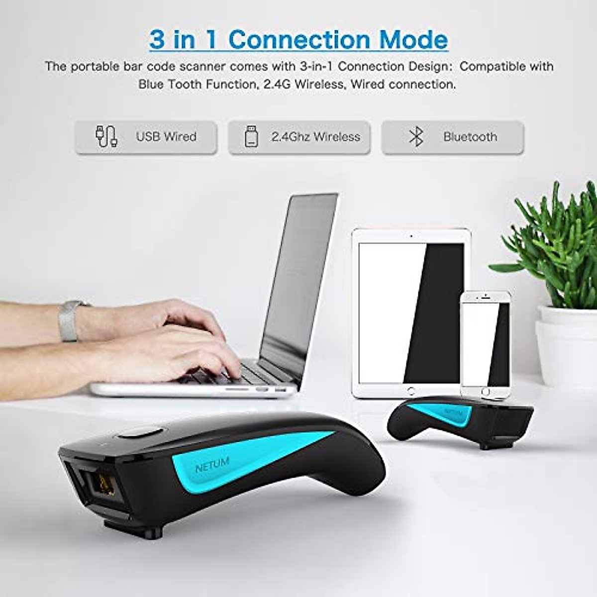 NETUM Bluetooth Barcode Scanner, Wireless 1D Laser USB Bar Code Reader Compatible with Smart Phone, Tablet, PC for Store, Supermarket, Warehouse - C830