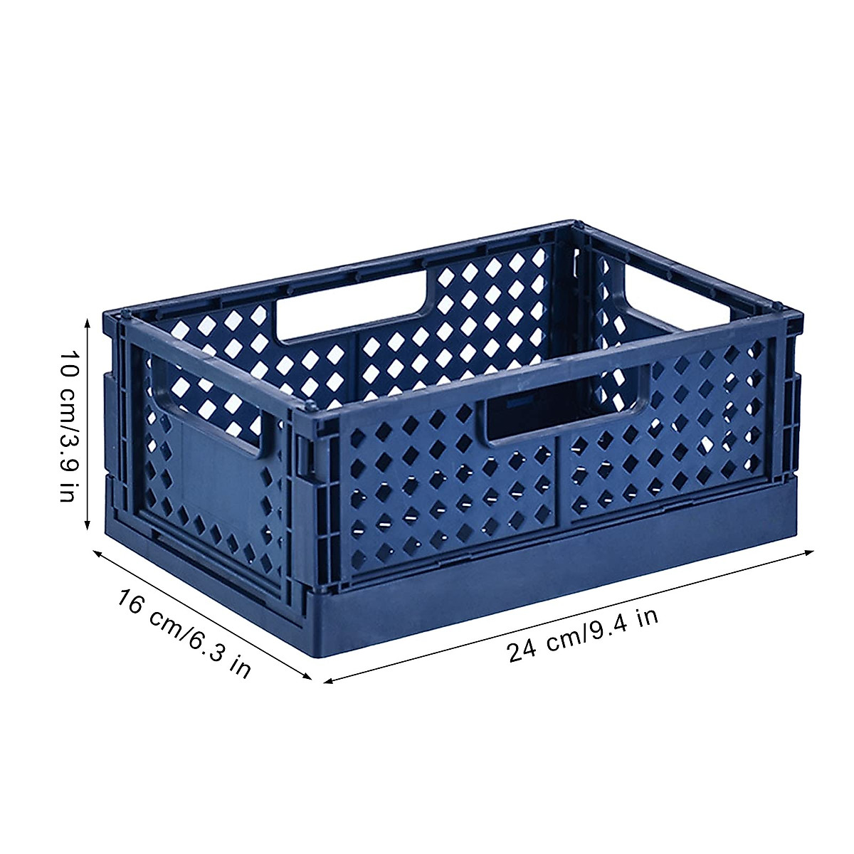 Klyuqoz Pastel Crates, 3 Pack Storage Crates Plastic Stackable, Large Size (9.5 X 6.3 X 3.9 in), Desktop Storage Crates, Folding for Home Kitchen Bedroom Office.Blue, Gray, White