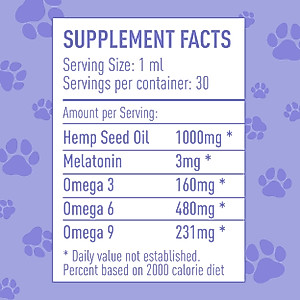 Nature's Synergy Melatonin and Hemp Oil for Dogs, Cats & Pets, 2 Pack, Calming Sleep Support, Omega Fatty Acids for Hip and Joint Support, Skin and Coat Health, Stress from Travel, Separation