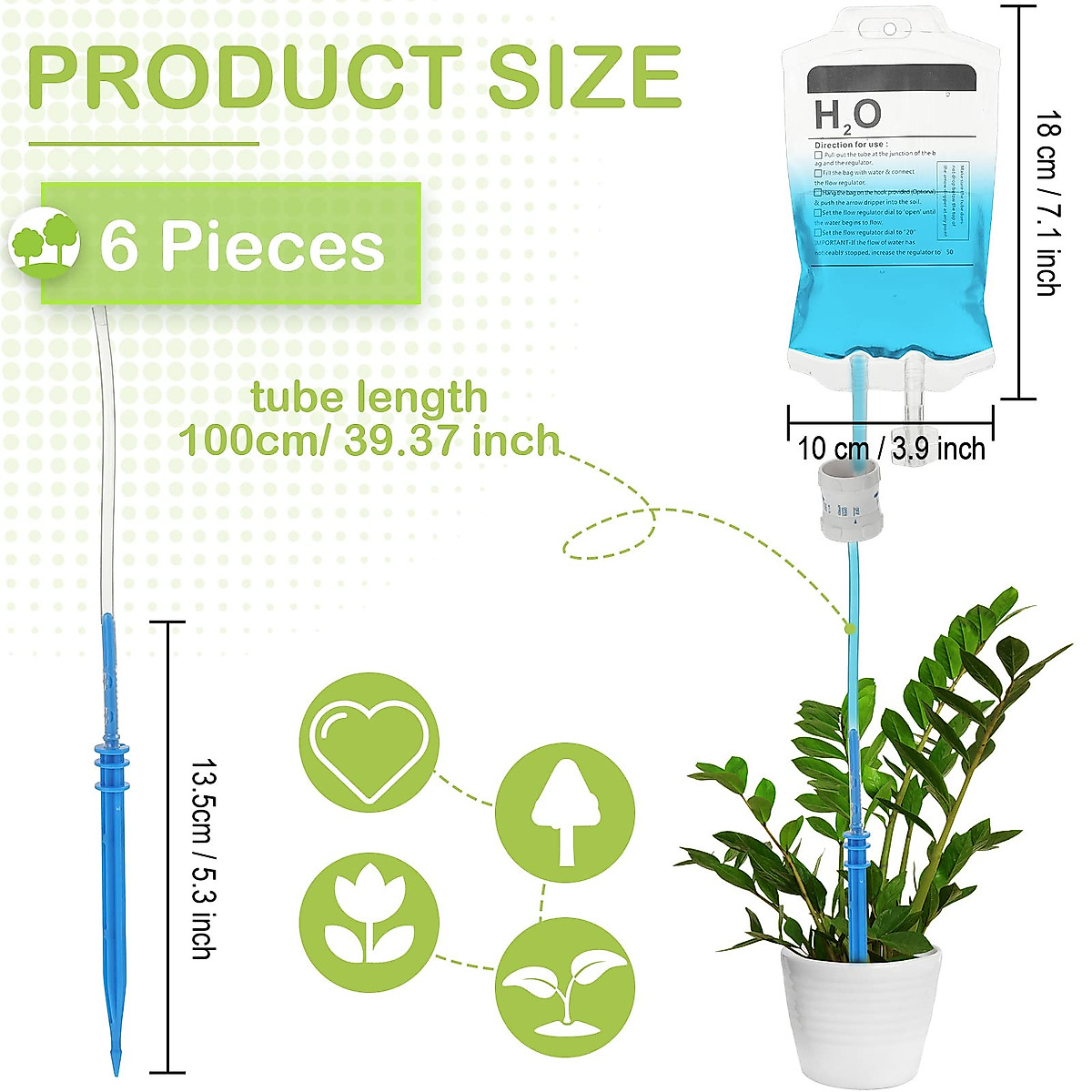 6 Pcs Plant Drip Irrigation Bag 350ml Automatic Plant Waterer Plant Watering Devices System Waterer with Adjustable Valve Switch for Indoor Outdoor House Potted Plant Support Gardening System Kit