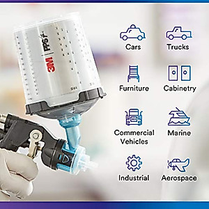 3M PPS 2.0 Paint Spray Gun System Starter Kit with Cup, Lids and Liners,26172, 22 OZ, 200-micron Filter, Use for Cars, Home & more,1 Paint Cup,6 Disposable Lids and Liners,16 Sealing Plugs, Gray
