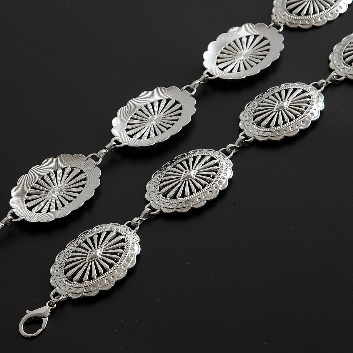 BOMAI Western Concho Chain Belt for Women Boho Cowgirl Metal WaistChain with Turquoise (02-silver, Length 53" (36"+extended chain 17"))